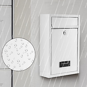 DEAYOU Mailbox with Key Lock, Steel Cover Metal Dropbox for Envelope, Letter, Home, Office Business, White