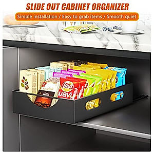 caktraie Pull Out Cabinet Organizer Fixed with Adhesive, Slide Out Drawer Storage Shelves - 10.8" W x 15.15" D Heavy Duty Pull Out Drawers for Kitchen Cabinets, Living Room, Home - Black