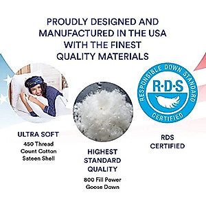 Continental Bedding - Siberian White Goose Down Pillow - Standard Size Soft Luxury Pillow for Sleeping - 800 Fill Power - Perfect Level of Softness - Great for Side, Back & Stomach Sleepers