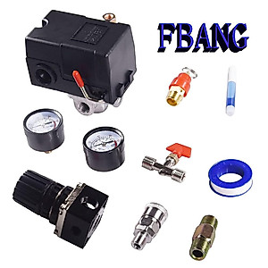 FBANG air Compressor Pressure Switch with Pressure Regulator, 90-120 PSI air Compressor Switch equips Pressure Gauge