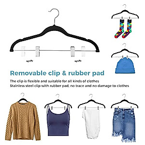 HOUSE DAY Velvet Skirt Hangers 24 Packs Velvet Hangers with Clips Ultra Thin Non Slip Velvet Pants Hangers Space Saving Clothes Hangers for Skirts, Pant, Jeans (Black)