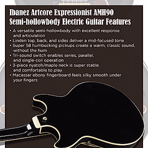 Ibanez AMH90 AM Artcore Expressionist Semi-Hollowbody Electric Guitar, Black