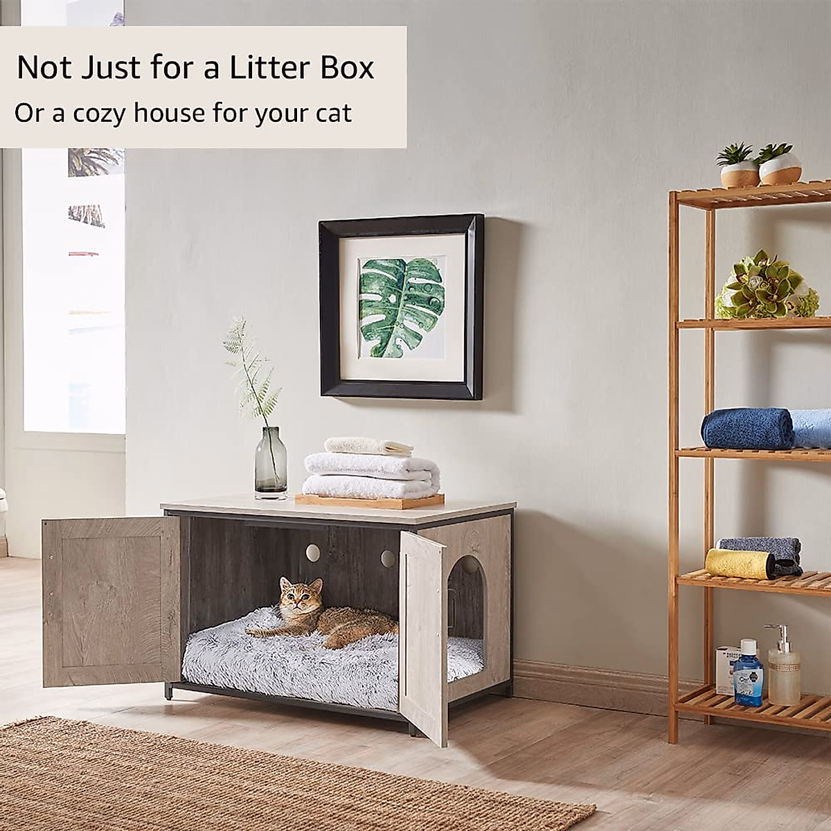 unipaws Top Opening Cat Litter Box Enclosure, Flip Top XL Extra Large Cat Box Furniture, Friendly to Elderly People, High Jumbo Automatic Litter Box Cover Hidden for Large Cat