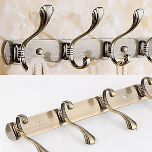 Flybath Coat Rack Wall Mount with 4 Hooks for Hanging Coat Hat Robe Towel Stainless Steel Antique Row Hook Rail, Brushed Bronze