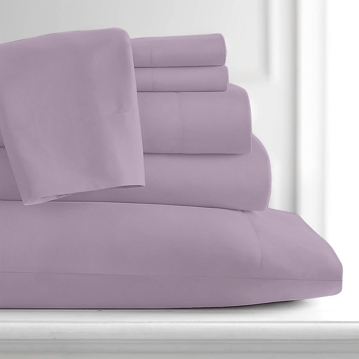 Raymond Waites 4 Piece Sheet Set, Cotton Rich, 400-Thread Count, Lavender, Queen Sheet Set