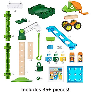 Fisher-Price Wooden Building Toy Wonder Makers Design System Lift & Sort Recycling Center, 35 Wood Piece Playset for Preschool Kids Ages 3+ Years