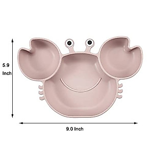 PandaEar Silicone Baby Feeding Set| Silicone Divided Suction Crab Plate and Tiny Cup with Spoons & Forks| Baby Led Weaning Supplies Self Feeding Eating Utensils -Pink