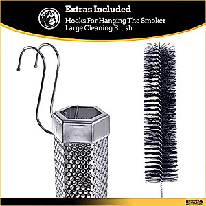 Mountain Grillers Pellet Smoker Tube 5-Hour Smoke Tube Generator for Hot & Cold Smoking Grill - BBQ Grill accessories Made From Heavy-Duty Rustproof Stainless Steel 12-Inch Includes Hanging Hook & Cleaning