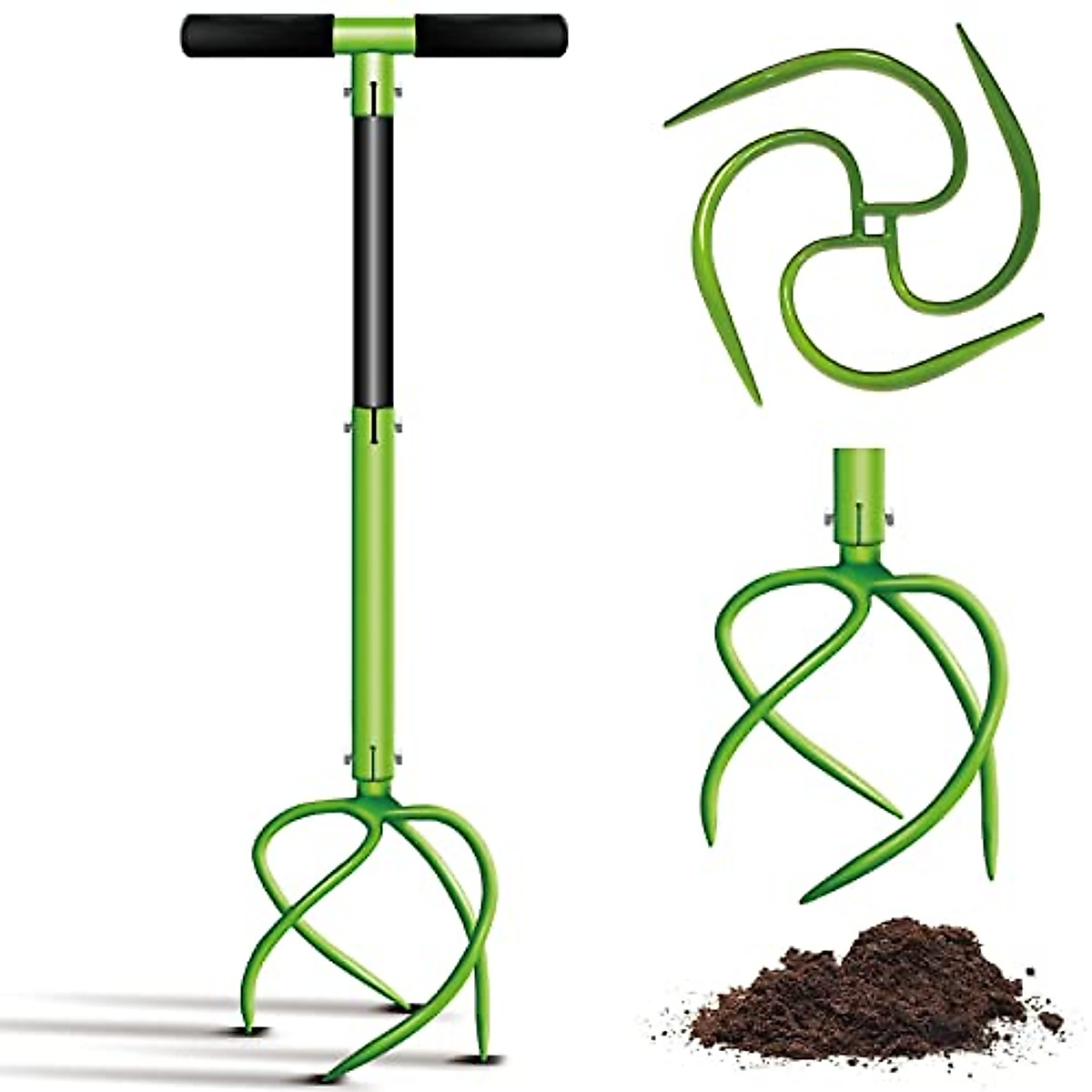Evcitn Manual Twist Tiller, Adjustable Height Tiller, Heavy Duty Garden Claw Cultivator with Long Handle (Green)-Soil Ripper,Lawn Aerator,Soli Lossener,Areator Loosen,Rototiller,Weeder for Flower Box…