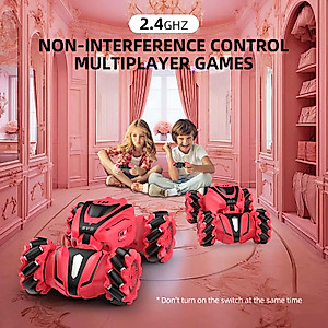 AONGAN RC Girls Remote Control Car,Double Sided 4WD Race Car 360°Drift，Gesture Sensing Rc Stunt Car，Girls Toys Age 6-8 RC Car, Girls Car Toys for 4 5 6 7 8 Years Old Toddlers Kids Birthday Gifts（Red）