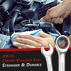 RIMKOLO 24-Piece Ratchet Wrenches Chrome Vanadium Steel Ratcheting Wrench Set with Metric and SAE 72-Tooth Box End and Open End Standard Wrench Set with Organizer Box