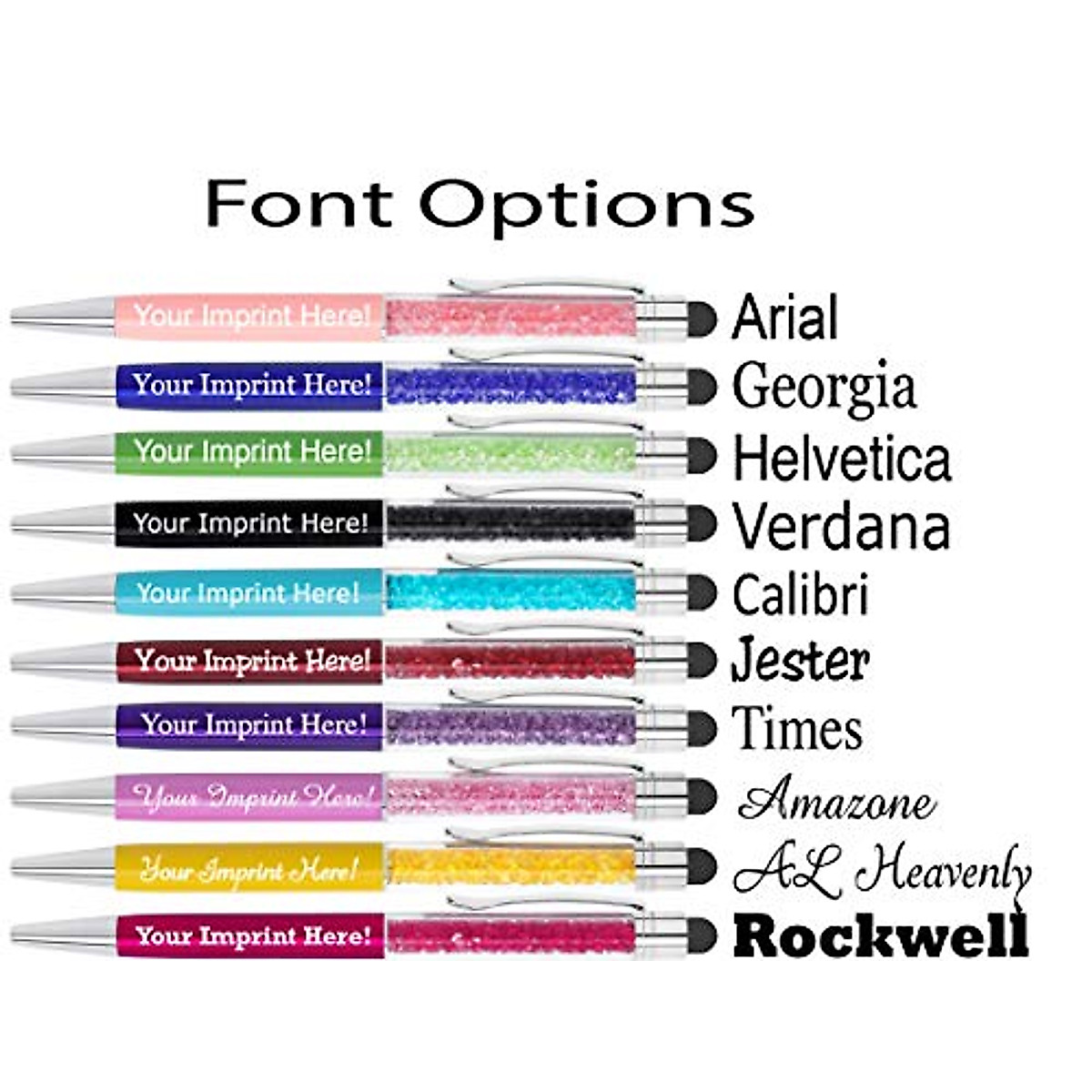 Express Pencils™ - Personalized Crystal Pens with Stylus - Metal Gem Pen - Custom Metallic Printed Name Pens with Black Ink - Imprinted with Message | Ideas for Her | 12 pcs/pack (Assorted)