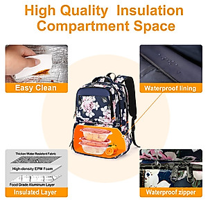 Lunch Backpack, Insulated Cooler Backpack for Women Laptop Backpack with USB Port, 15.6 Inch Laptop Bookbag Waterproof Backpack Food Bag for Work Beach Camping Picnics Hiking Travel Blue Flower