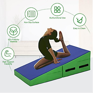 Gymnastics Mat 48x24 Inch Incline Tumbling Mats for Gymnastics for Home, Folding Gymnastics Wedge with Non-Slip Surface& Handles, Indoor/Outdoor Exercise Mat Cheese Wedge Mat for Kid Adults Workout
