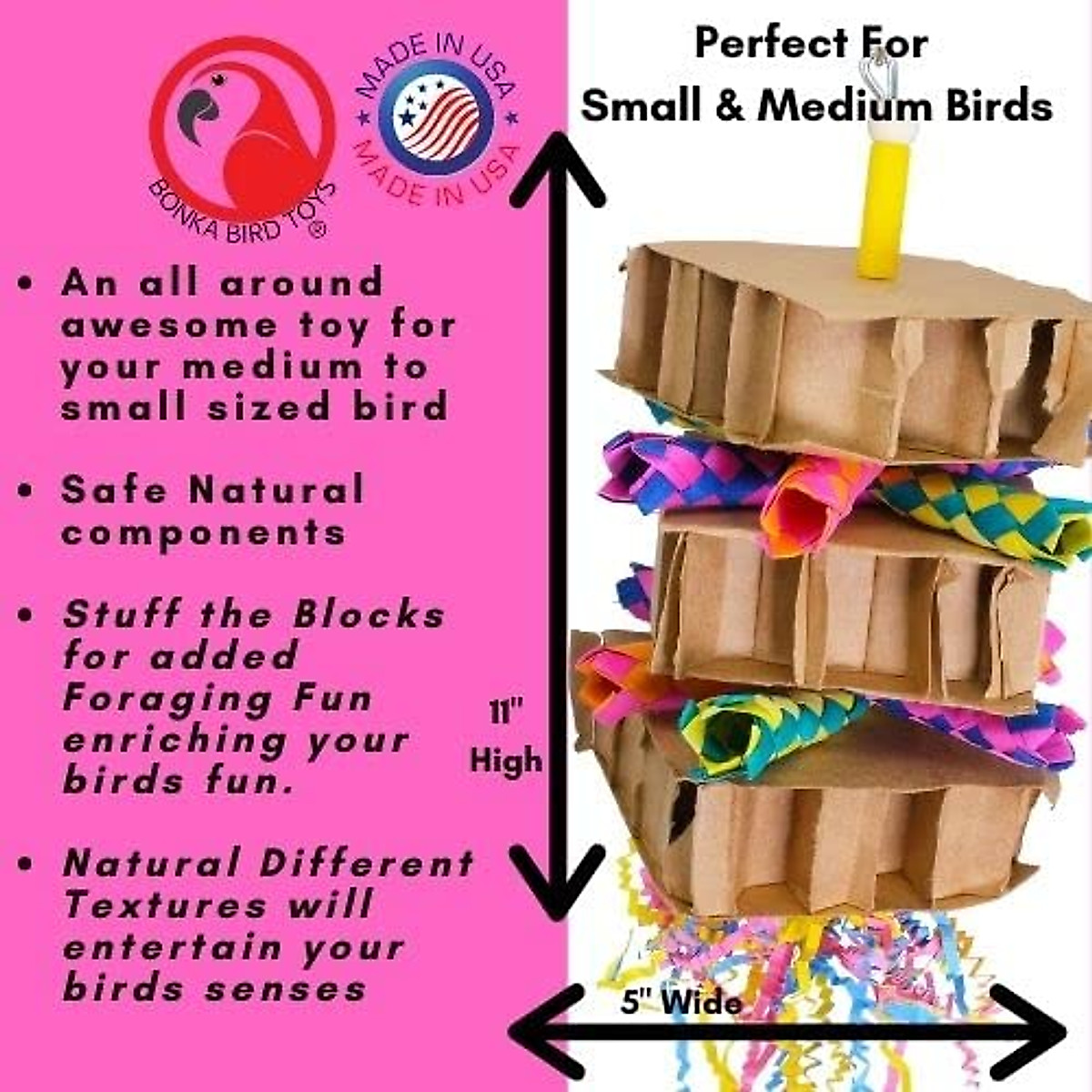 Bonka Bird Toys 3734 Clown Box Medium Bird Toy Conure African Grey Shred Pleasure