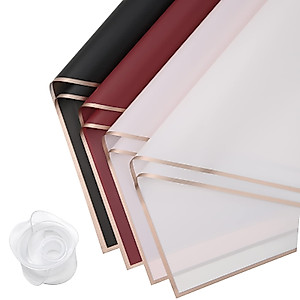 HYSSINOWRAP 40 sheets 4 colors, flower wrapping paper, flower shop paper, waterproof wrapping paper, semi transparent wrapping paper, including ribbon, 22.8 * 22.8 inches(1-dark mix)