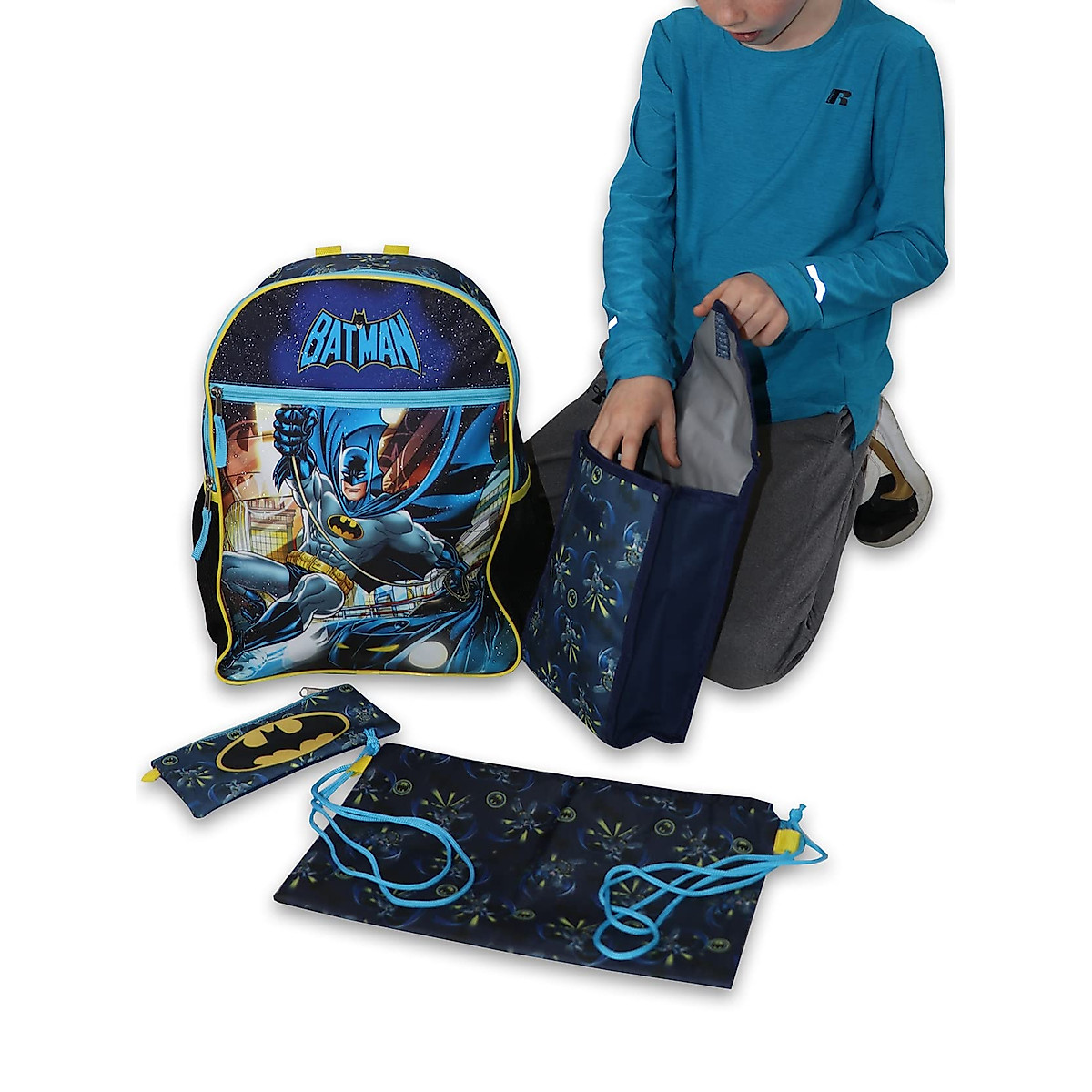 DC Comics Batman Boys 16" Backpack 5 piece School Set (One Size, Blue)