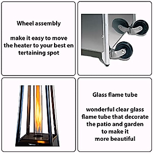 JAK BBQ J 6000 Pyramid Patio Heater 42,000 BTU Pyramid Flame Patio Outdoor Heater with Cover Glass Tube Steel Propane Heater with Wheels outdoor heater