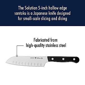 HENCKELS Solution Razor-Sharp 5.5-inch Hollow Edge Santoku Knife, German Engineered Informed by 100+ Years of Mastery, Black/Stainless Steel