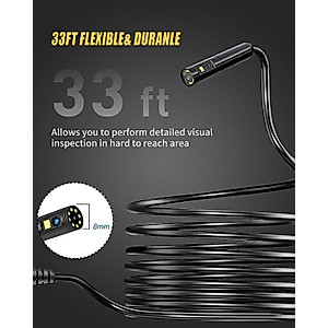 33FT Dual Lens Industrial Endoscope, AUTOGEN 1080P HD Borescope Inspection Camera with 4.5" IPS Screen, 0.31 Inch Digital Sewer Camera with 8 LED Lights, 10M Semi-Rigid Cable, 32G TF Card