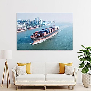 Posters Room Poster Aesthetic Container Cargo Ship Art Poster Harbor Terminal Landscape Poster Canvas Painting Posters And Prints Wall Art Pictures for Living Room Bedroom Decor 08x12inch(20x30cm) Un