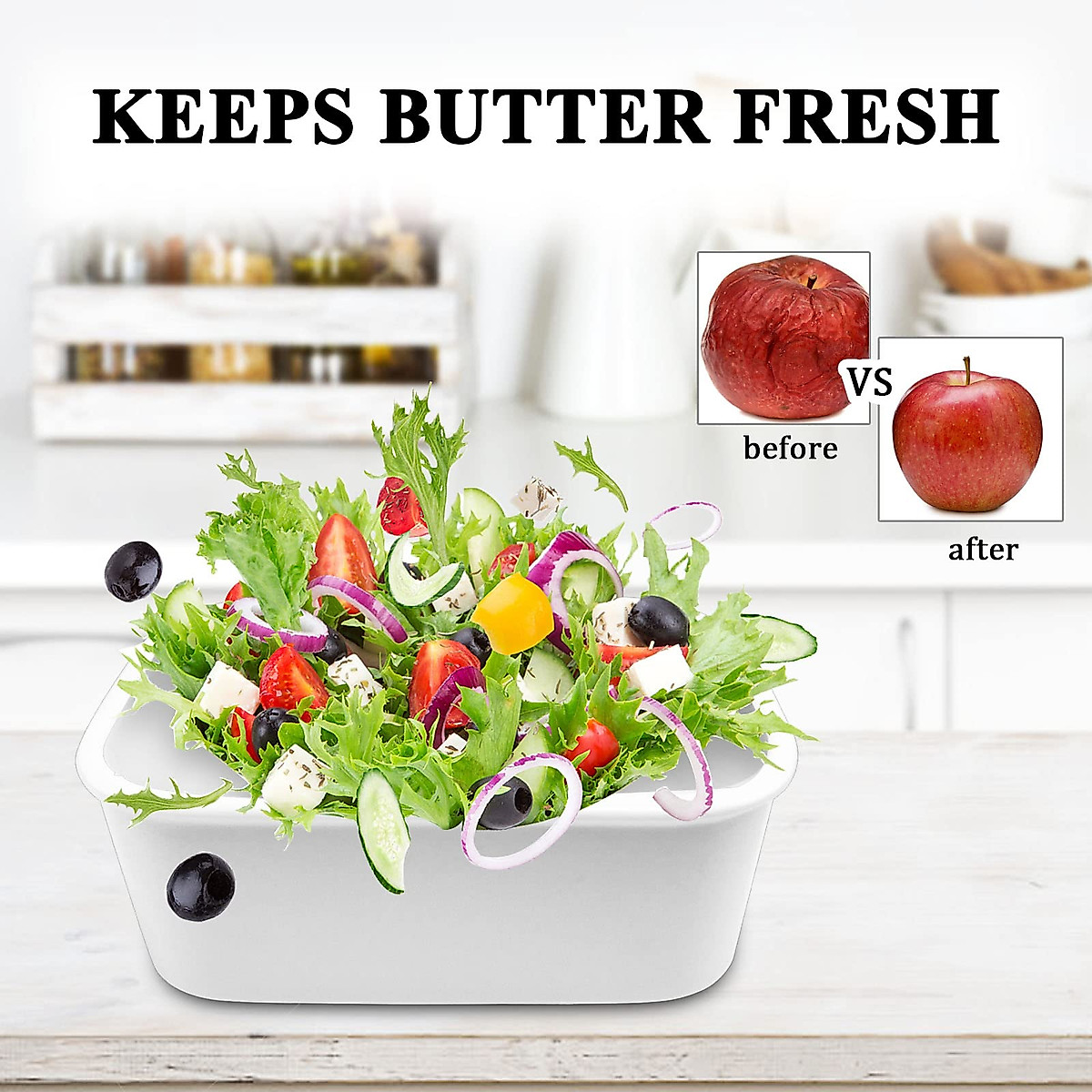 Butter Dish, Ceramic Butter Dish with Lid, Large Butter Keeper Perfect for 2 Sticks of Butter and Keep Your Butter Soft, Safe to Dishwasher