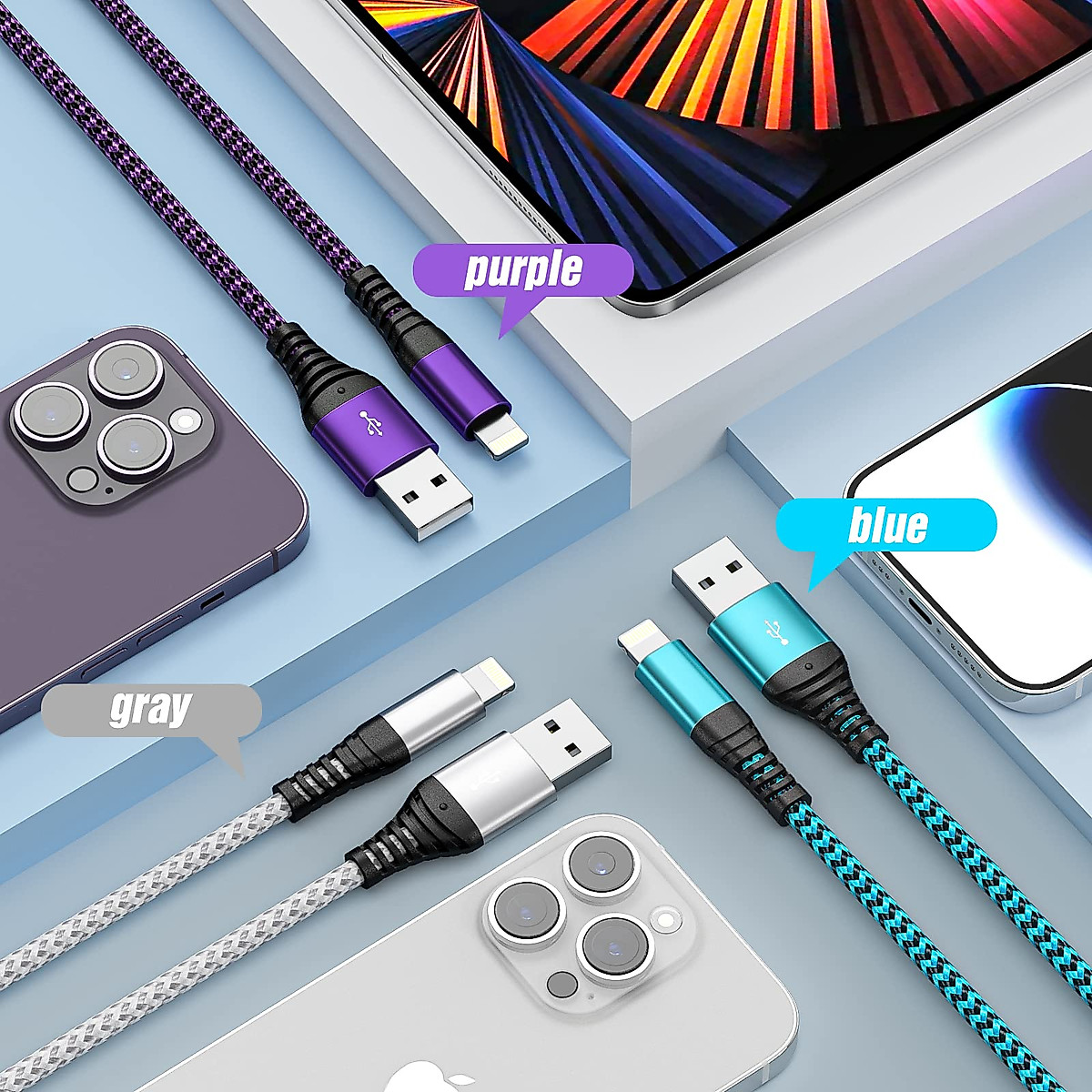 MFi Certified iPhone Charger, 3 Pack 6FT USB Lightning Charging Cable Nylon Braided iPhone Charger Cord Compatible with iPhone 14/13/12/11 Pro Max/XS MAX/8/7/Plus/iPad(6 Feet)