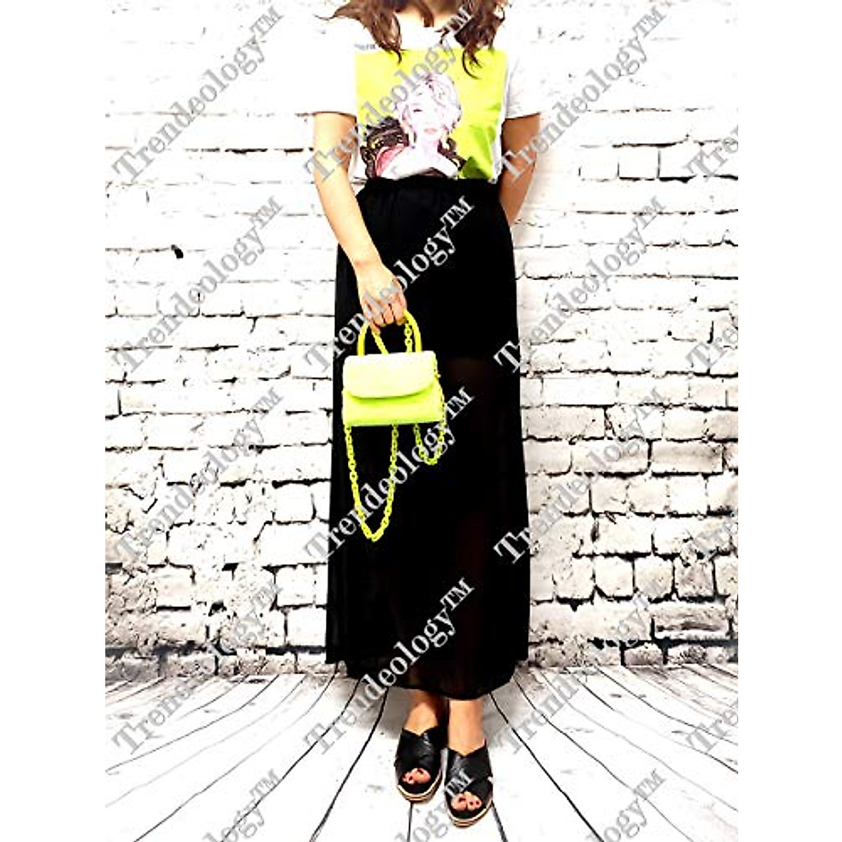 Cute Retro Plastic Chain Vegan Leather Fur Mini Satchel Bag Crossbody Clutch (2Faux Fur Leopard Multicolor/Neon Pink Chain)