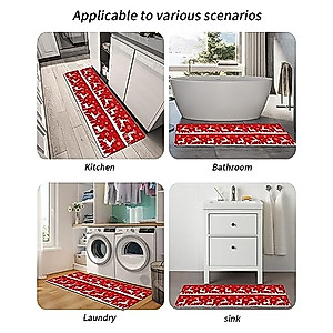 Christmas Deer Bath Mat for Tub,Non Slip Bathroom Floor Runner Rug Quick Dry & Absorbent Diatomaceous Earth Shower Sink Bedroom Kitchen Washable Doormat,Xmas Winter Snowflake Reindeer Red Tree 20"x47"
