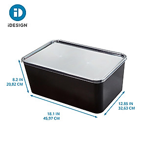 iDesign Storage Bin with Lid & Wall Mount Bracket, The Wallspace Collection – 18" x 12" x 8", Clear Bin