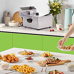 ARLIME Deep Fryer with Basket, 1700W Stainless Steel Electric Countertop Deep Fryer, 6.4 Quart Oil Container & Lid, Adjustable Temperature, Large Frying Machine Perfect for Chicken French Fries