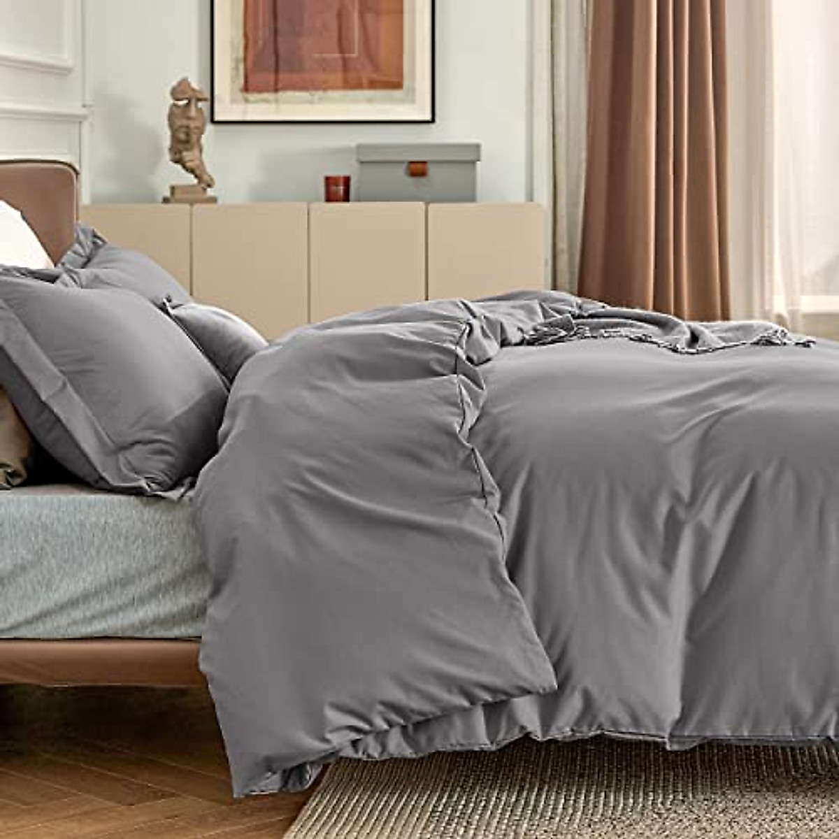 Bedsure Grey Duvet Cover Queen Size - Soft Brushed Microfiber Duvet Cover for Kids with Zipper Closure, 3 Pieces, Include 1 Duvet Cover (90"x90") & 2 Pillow Shams, NO Comforter