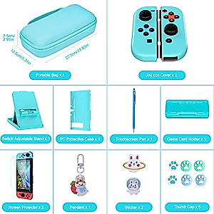 innoAura Switch Case for NS Switch 18 in 1 Switch Accessories Bundle with Switch Carrying Case, Switch Game Case, Switch Screen Protector, Switch Stand, Switch Thumb Grips (Blue)