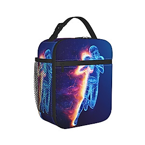 EKAZROMY Boys Football Insulated Lunch Box Bag with Name, Black Lunchboxes with Personalized Text Design, Food Container Tote Bag with Multi-Pocket for Office Work Outdoor Picnic