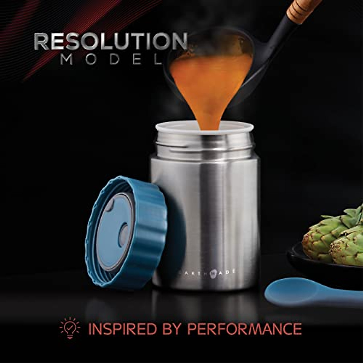 Earthmade Stainless Steel Insulated Food Jar,13 oz Food Thermos for Hot Soup & Cold Fruit, Ceramic Interior Food Container, Silicone spoon Eco-Friendly