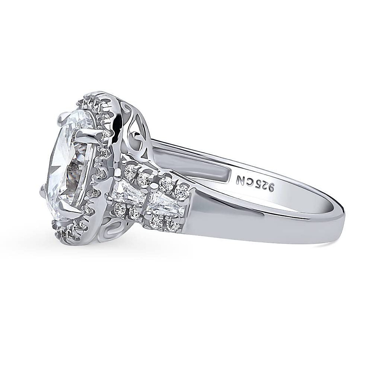 BERRICLE Sterling Silver Halo Wedding Engagement Rings Oval Cut Cubic Zirconia CZ Statement Art Deco Ring for Women, Rhodium Plated Size 6