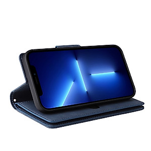 QDSKY iPhone 13 Pro Max Cases, iPhone 13 Pro Max Wallet Case for Women with 9 Card Holders & Kickstand & Strap PU Leather Flip Case for iPhone 13 Pro Max 6.7, Blue