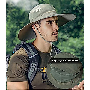 Mens Sun Hat with UV Protection Wide Brim Sun Hats for Men Waterproof Sun Hats for Fishing Hiking Camping Army-Green