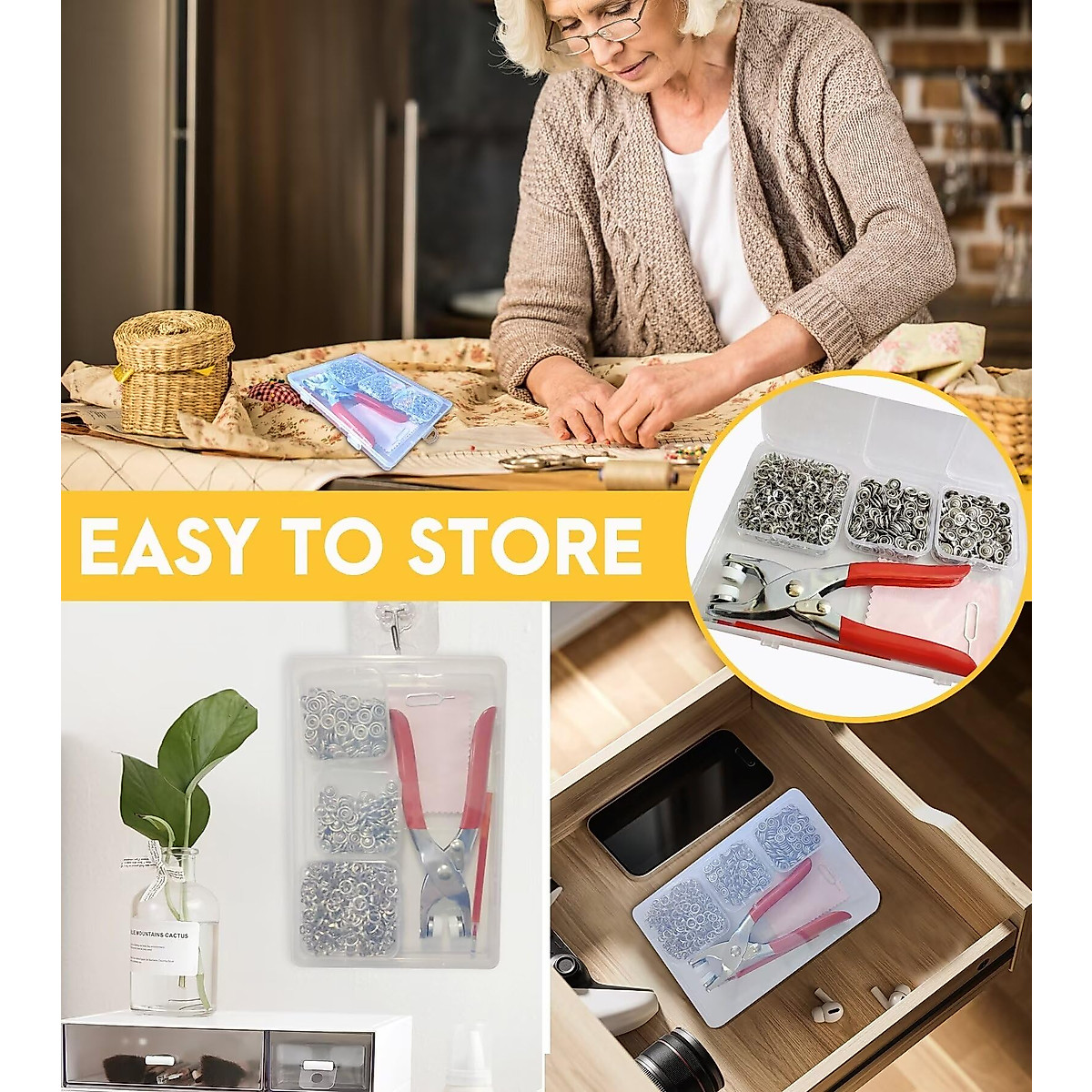 KAXIMON Snap Fasteners Kit 200 Sets, 9.5mm Fabric Snaps Clothing Snaps No Sewing,Stainless Steel Button Snaps with Snap Pliers for Metal Snaps, Press Studs Snap Fasteners Tool Kit for Fabric