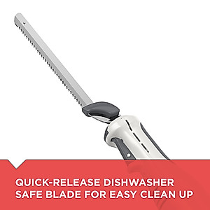 BLACK+DECKER 9 inch Electric Carving Knife, Comfort Grip Handle & Safety Lock Button, Stainless Steel Blades and Dishwasher Safe Parts, White