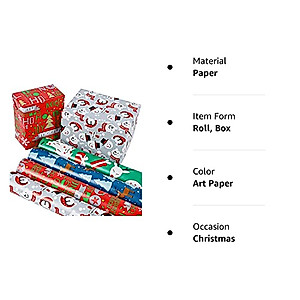 Lulu Home Christmas Wrapping Paper Set, 10ft x 30inch - 4 Rolls (100 sq. ft. ttl) Adorable Art Paper for Wrapping, Assorted Cartoon Wrapping Paper Jumbo Rolls for Kids Xmas Present Packaging