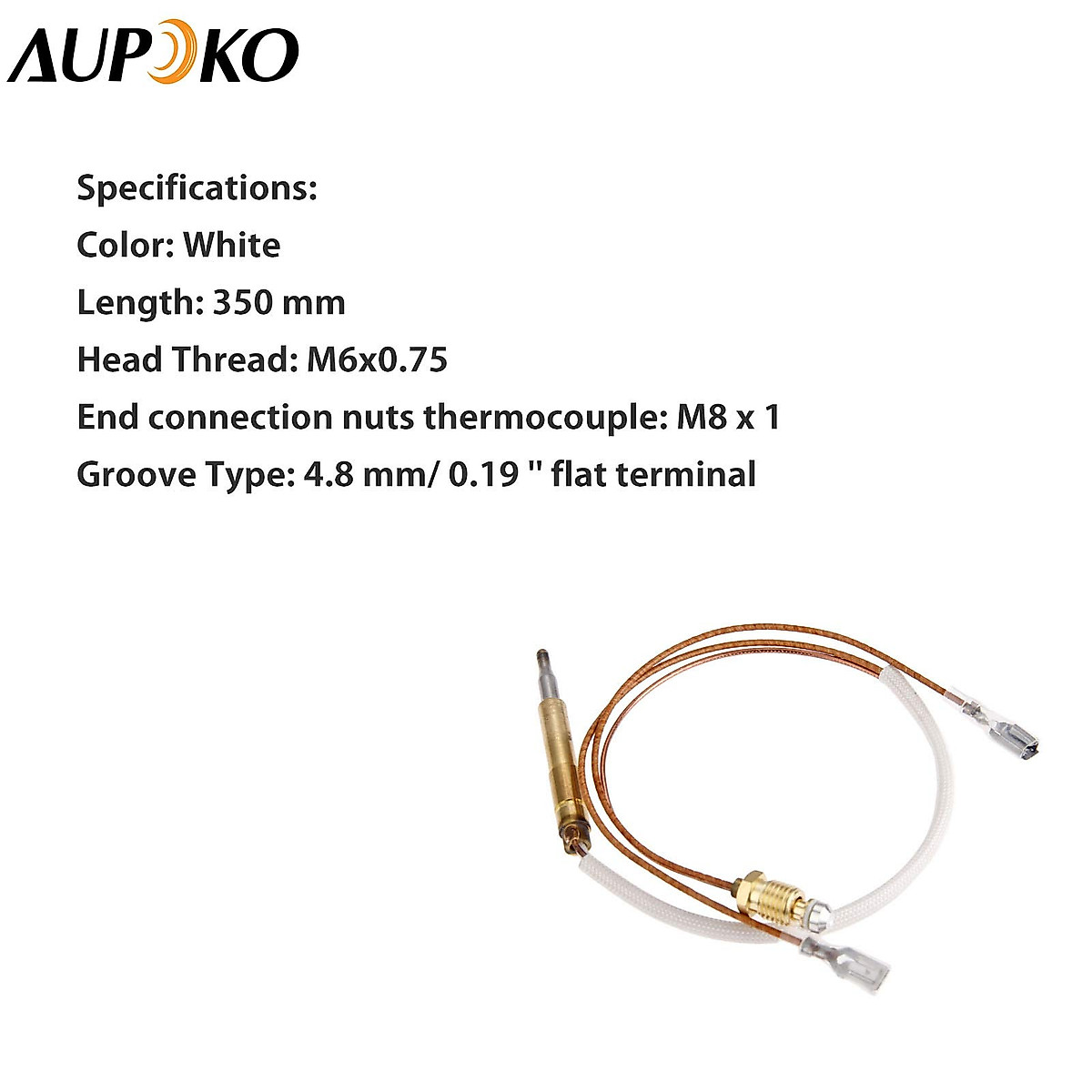 Aupoko Universal Thermocouple Patio Heater Parts, 350 mm Outdoor Heater Replacement Parts M8 x 1 End Connection Nuts Thermocouple 0.4 Meters Length M6 x 0.75 Head Thread 4.8 mm/ 0.19'' Flat Terminal
