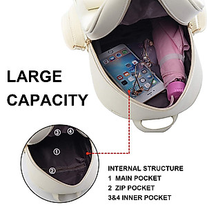 ZGWJ Mini Leather Backpack Purse Bowknot Small Backpack Cute Casual Travel Daypacks for Women(3-Pieces) Beige