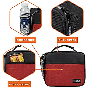 OPUX Insulated Lunch Bag Kids, Lunch Box for School Boy Girl, Leakproof Small Reusable Compact Soft Mini Cooler Bag, Toddler Small Lunch Boxes Kit Pail with Front Side Pockets (Red)