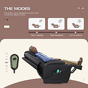 VICTONE Electric Power Lift Recliner Chair for Elderly Reclining Sofa for Living Room with Massage and Heat, Side Pockets and Cup Holders (Leather, Black)