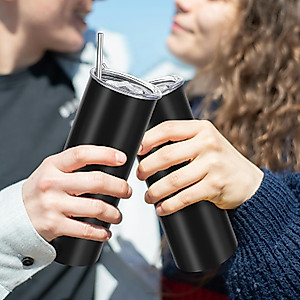 YOUKE OLA 16 Pack Stainless Steel Skinny Tumblers Straight Double Wall Insulated Tumbler Bulk with Lid and Straw for, DIY Gift, 20oz Black