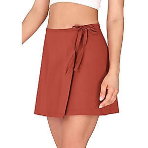 ODODOS Wrap Skorts for Women Built-in Shorts High Waist Tennis Skirts with Pockets for Casual Athletic Golf, Cinnamon, Small