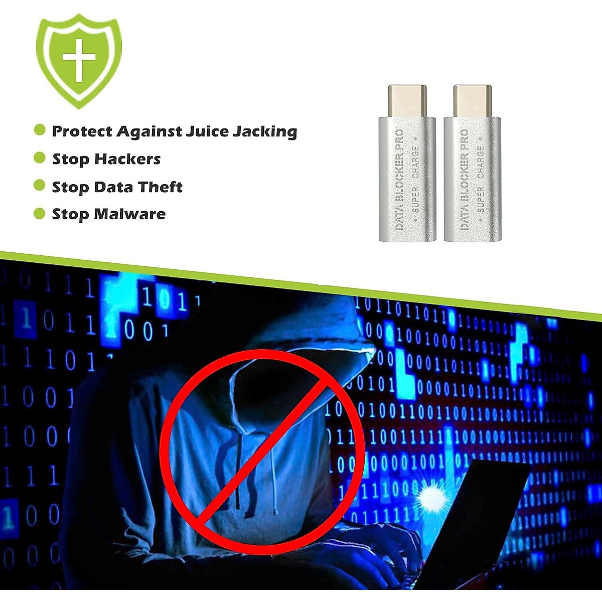 USB-C to C Data Blocker-Protect Against Juice Jacking, USB C to USB C Adapter-Support Fast Charging(50V/5A), USB Data Blocker Defender for Cell Phones, Tablets, Block Data Transfer (Silver)