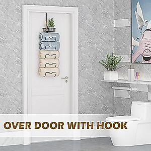 X-cosrack Over Door Towel Rack for Bathroom - Wall Mount Towel Holder with 6 Compartments - Rolled Towel Organizer Door Hanging - Matte Black