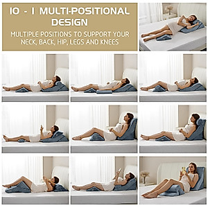 Qirroboni 6PCS Orthopedic Bed Wedge Pillow Set, Adjustable Pillows for Neck, Back and Leg Pain Relief Comfortable & Post Surgery Foam - Heartburn, Anti Snoring, Acid Reflux & GERD Sleeping Navy